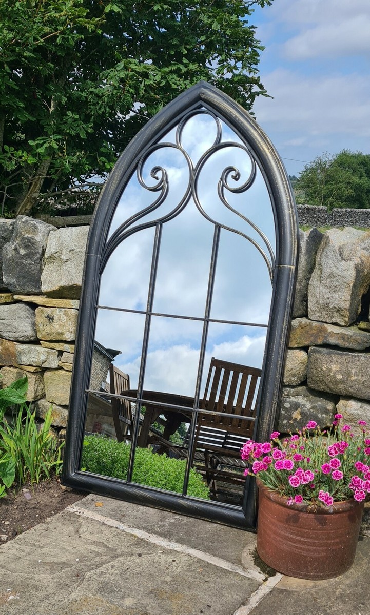 Gothic Arch Mirror Riley Gold Arched Garden Mirror | Outdoor Garden