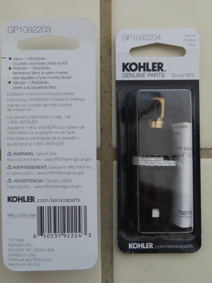 Kohler GP1092203 & GP1092204 UltraGlide Clockwise Close Faucet Valves ...