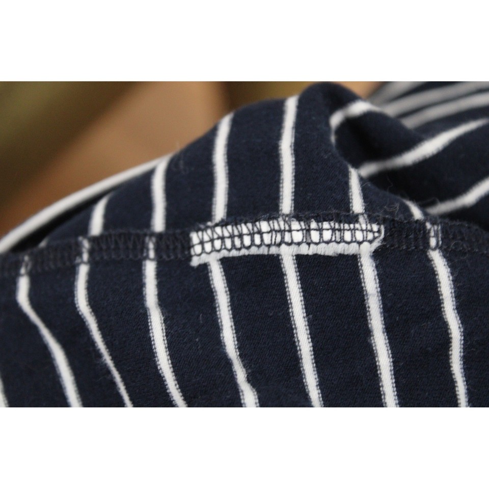 Max Mara M Navy Blue White Stripe Boat Neck 3/4 Sleeve Stretch Tee Top ...