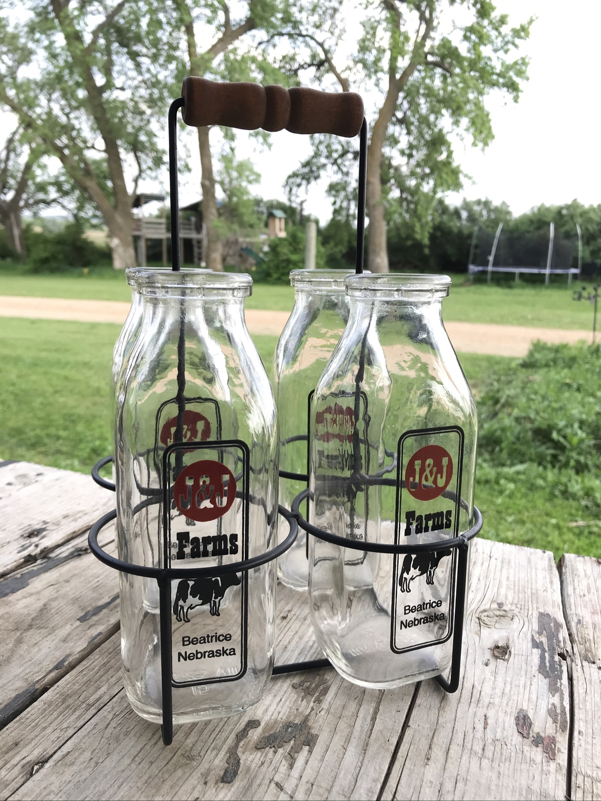 Milk Bottles & Carrier J & J Farms Beatrice NE Dairy Milk ½ Litre Liter ...