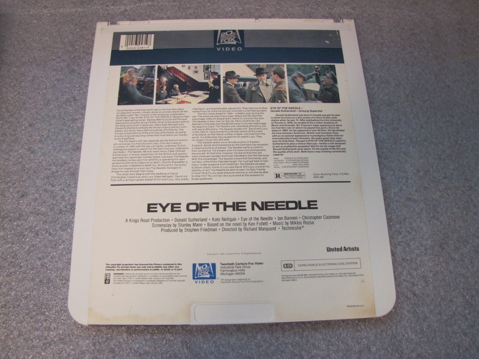 Eye of the Needle, CED RCA SelectaVision VideoDiscs Movie | eBay