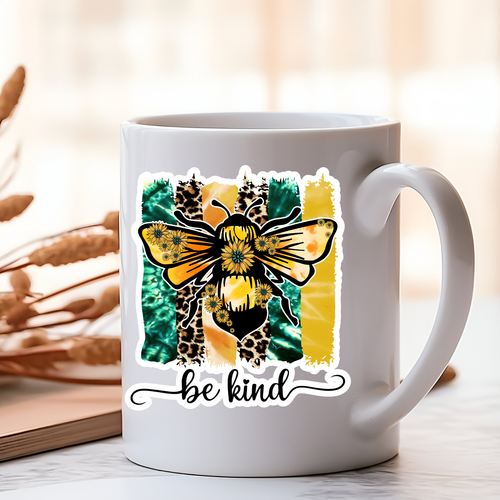 Be kind coffee mug 14 oz ceramic white glaze bumble bee animal print | eBay