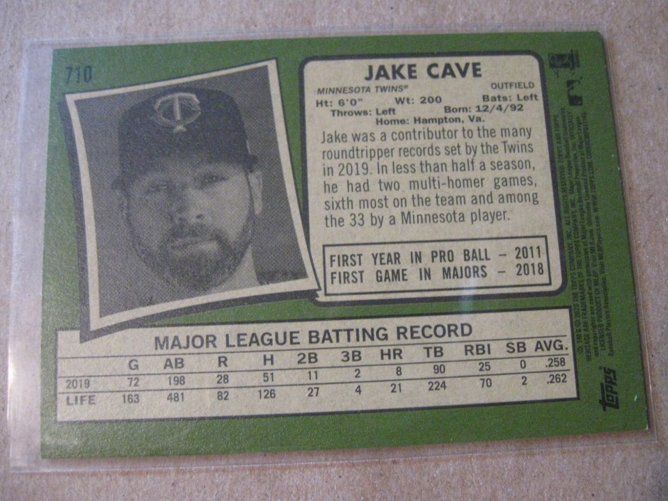 JAKE CAVE 2020 Topps Heritage High Number SP #710 MINNESOTA TWINS Mint ...