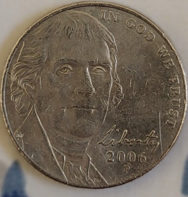 2006 P nickel, FS, Rim E R,2 is cut off,O error, lines around date ...