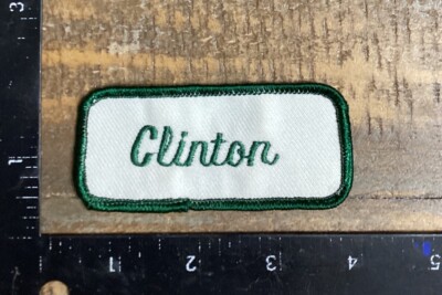 Vintage CLINTON Name Tag Work Shirt Job Uniform Embroidered Sew-On ...