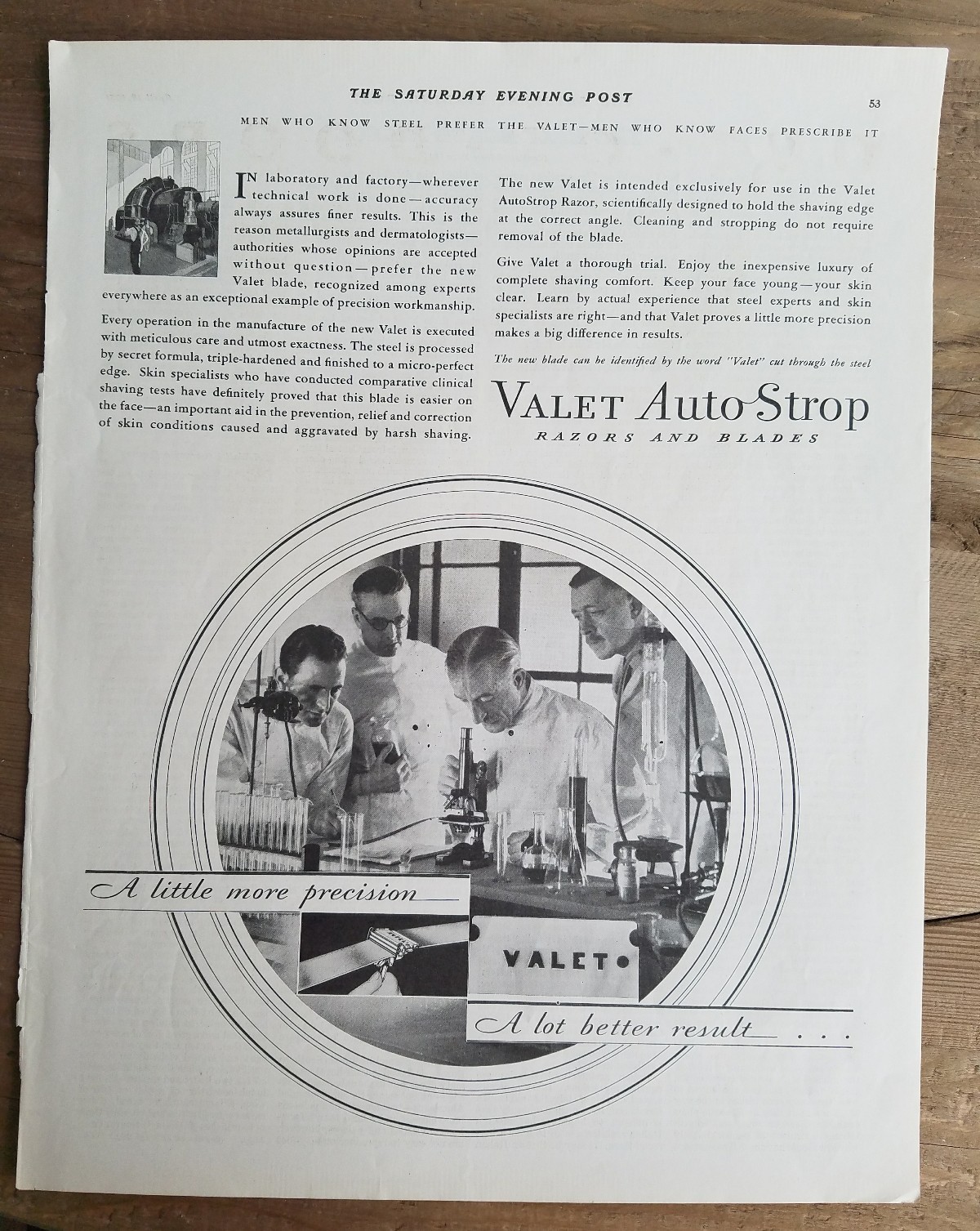 1931 Valet Auto strop shaving razor blades chemistry lab microscope ad ...