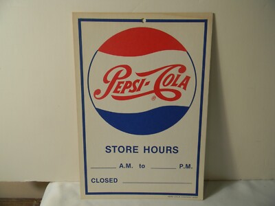 1954 PEPSI COLA STORE HOURS CARDBOARD ADVERTISING SIGN MINT | eBay