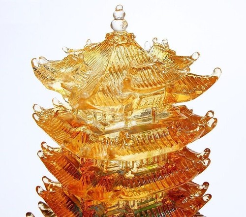 Chinese Liu Li Crystal Glass Tower Statue Feng Shui Ornament ...