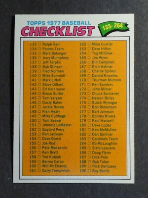 1977 Topps Baseball Checklist 133-264 #208 NM/MT (004) (Inv#DR320) | eBay