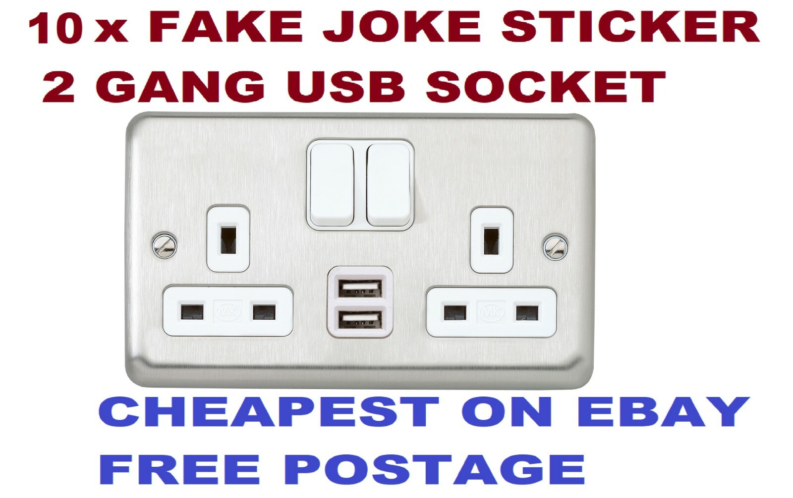 10 x FAKE POWER SOCKET PLUG STICKER DECAL STICKY BACK WATERPROOF PRANK ...