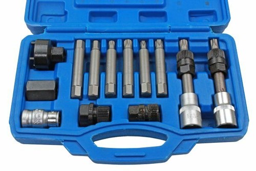 US PRO 13PC Alternator Tool Set 1/2" Drive 33T Spline Adaptors Torx Hex ...