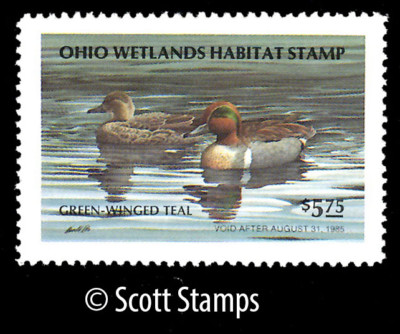 OH3 1984 Ohio Duck Stamp - MNH - Green-winged Teal - Artist: Harold Roe ...