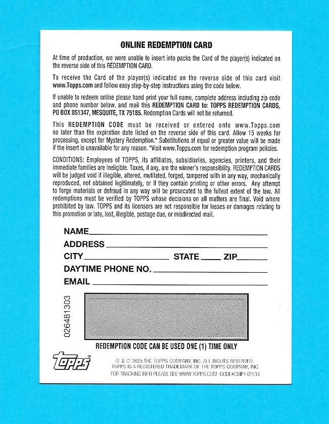 2025 TOPPS HERITAGE HIGH NUMBER MATT SHAW ROOKIE RED AUTO REDEMPTION ...