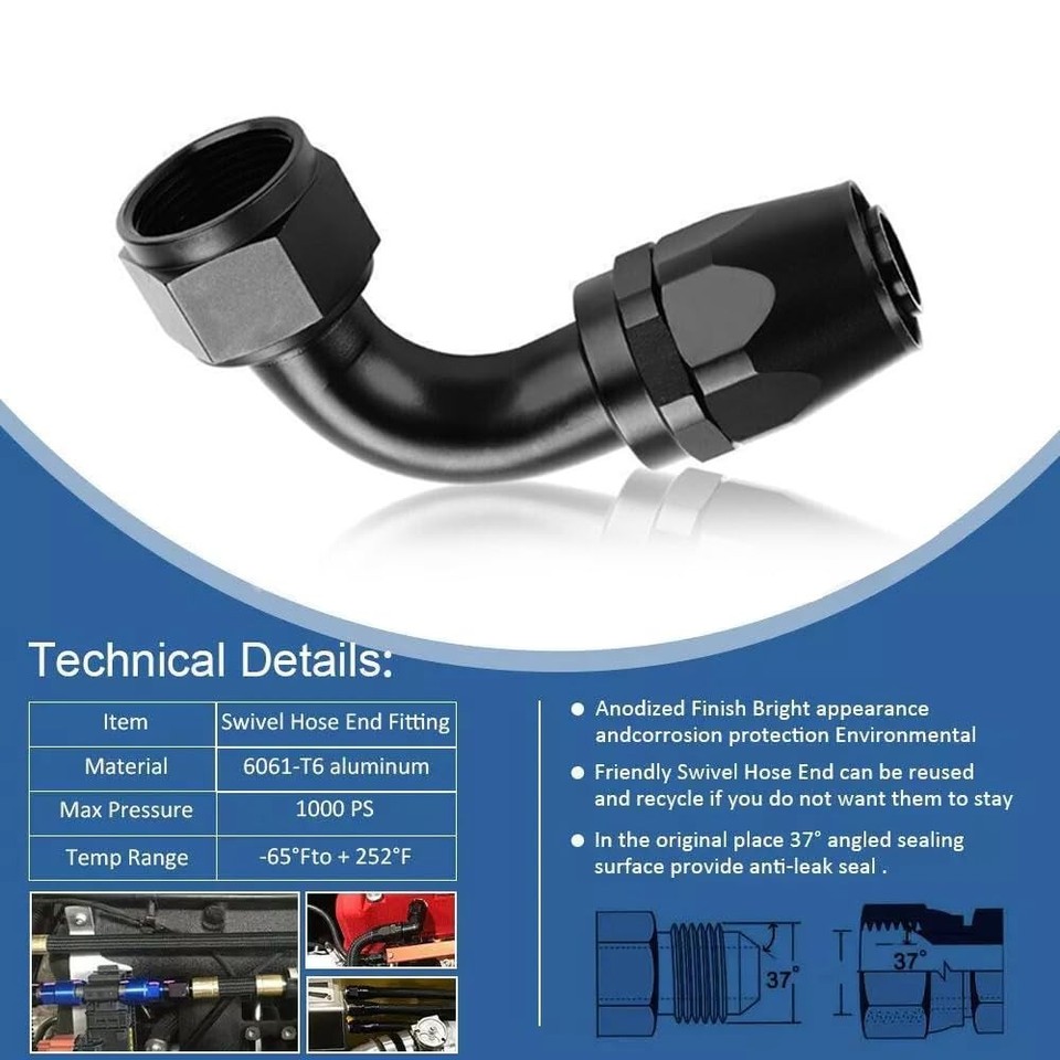 90 Degree -16AN AN16 Elbow Hose End Fitting Swivel Seal Hose End ...