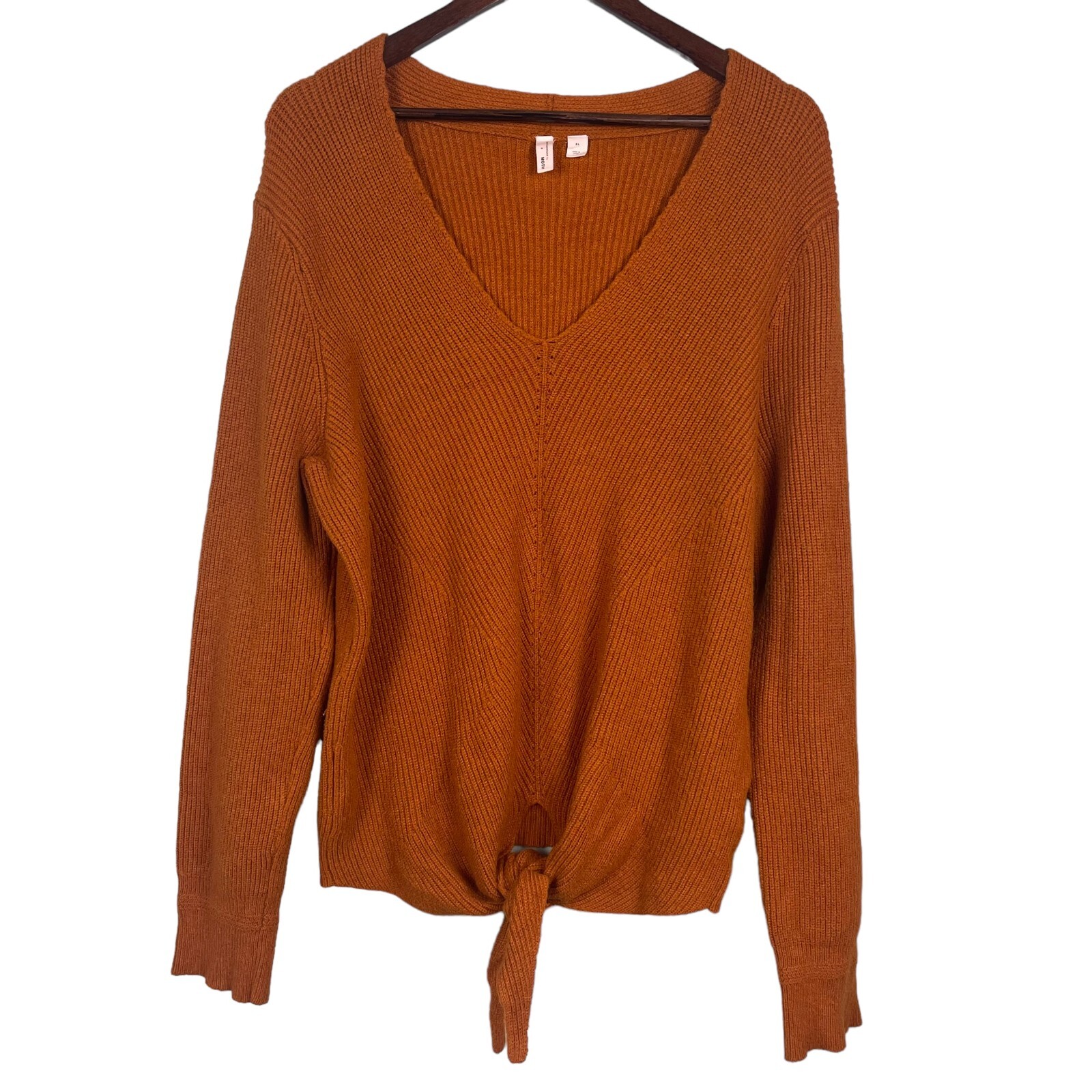 Anthropologie Moth Womens Sweater SZ XL Freeport V-Neck Tie Front Rust ...