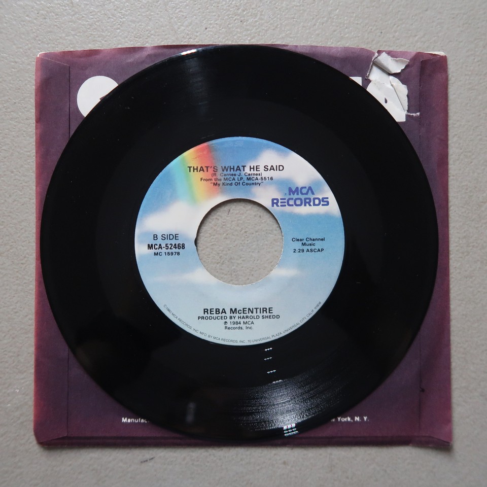 REBA MCENTIRE THAT'S WHAT HE SAID/HOW BLUE VINYL 45 MCA VG 14-123 | eBay