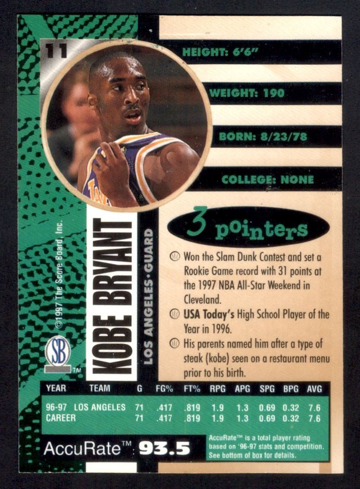 1997-98 Score Board Autographed Kobe Bryant Los Angeles Lakers #11 | eBay