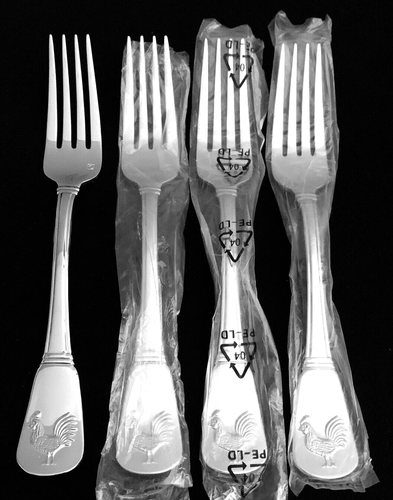 New CUISINART Elite Stainless FRENCH ROOSTER Set Of 4 DINNER FORKS 8 ...