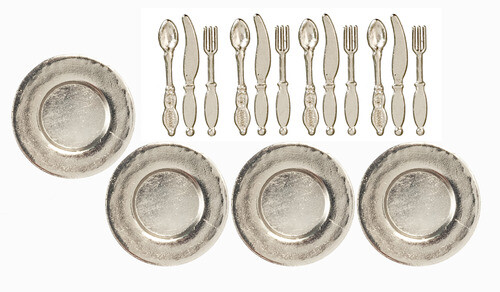 Miniature Pewter DINING Place Settings for 4 for FAIRY GARDEN or ...