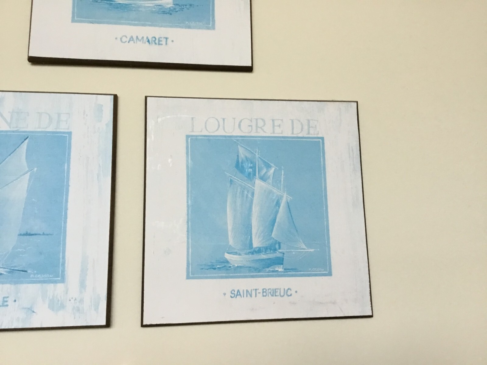 French Sailing Ships by artist Pascal Cessou Set of 3 Prints on Wood ...