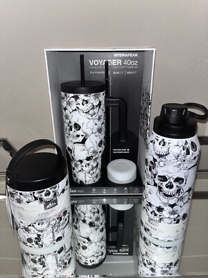 3-PIECE NWT SKULL HYDRAPEAK 40 OZ VOYAGER 32 OZ CHUG AND 32 OZ FOOD JAR ...