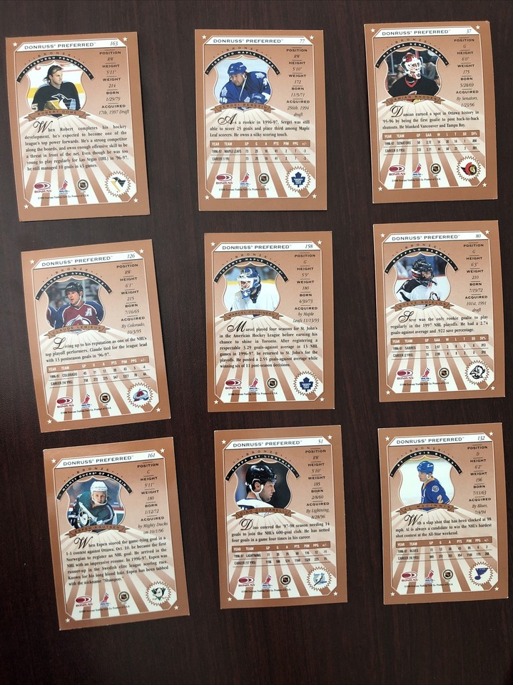 Donruss Preferred Lot of 9 Bronze Cards NHL Hockey Trading Cards | eBay