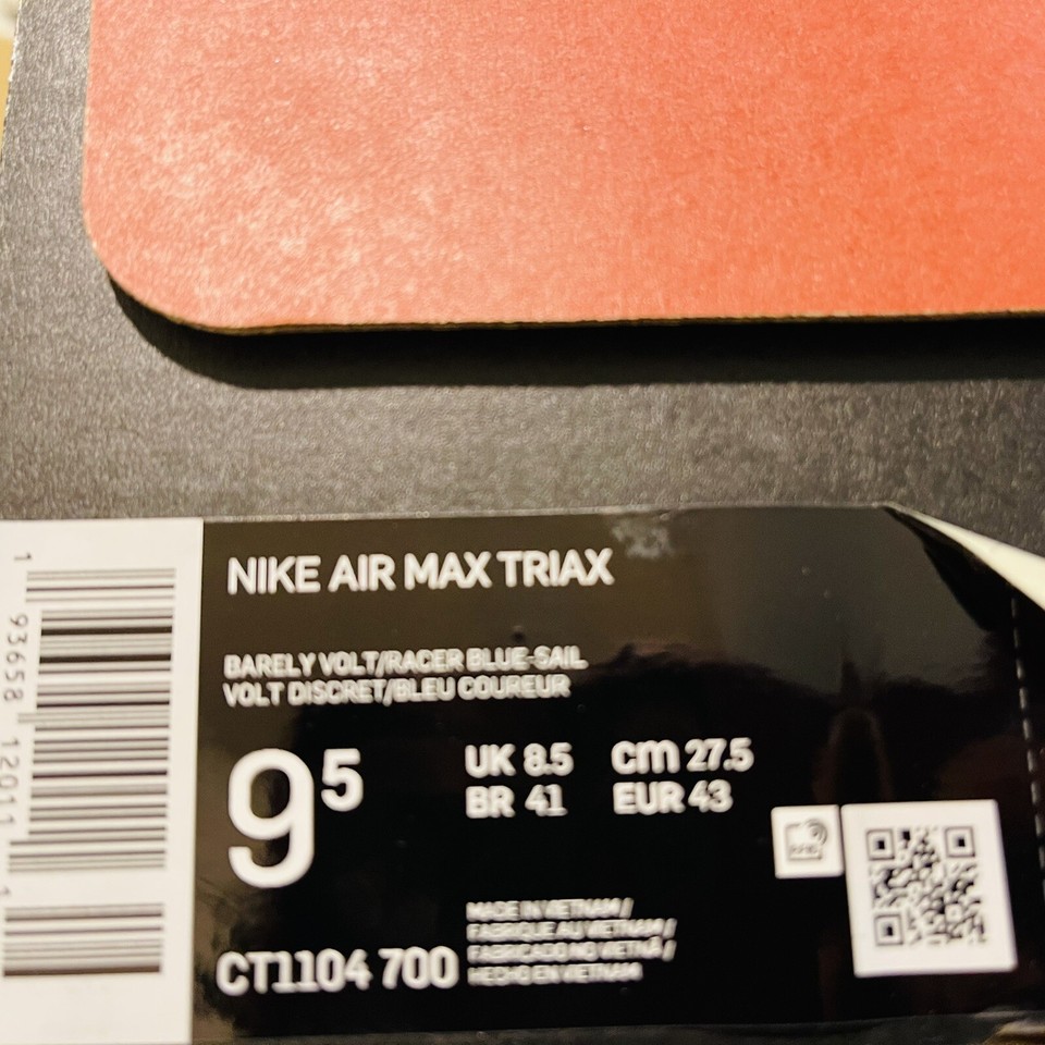 Nike Air Max Triax Men’s Shoe Size 9.5 Athletic Sneakers Volt Blue Sail ...