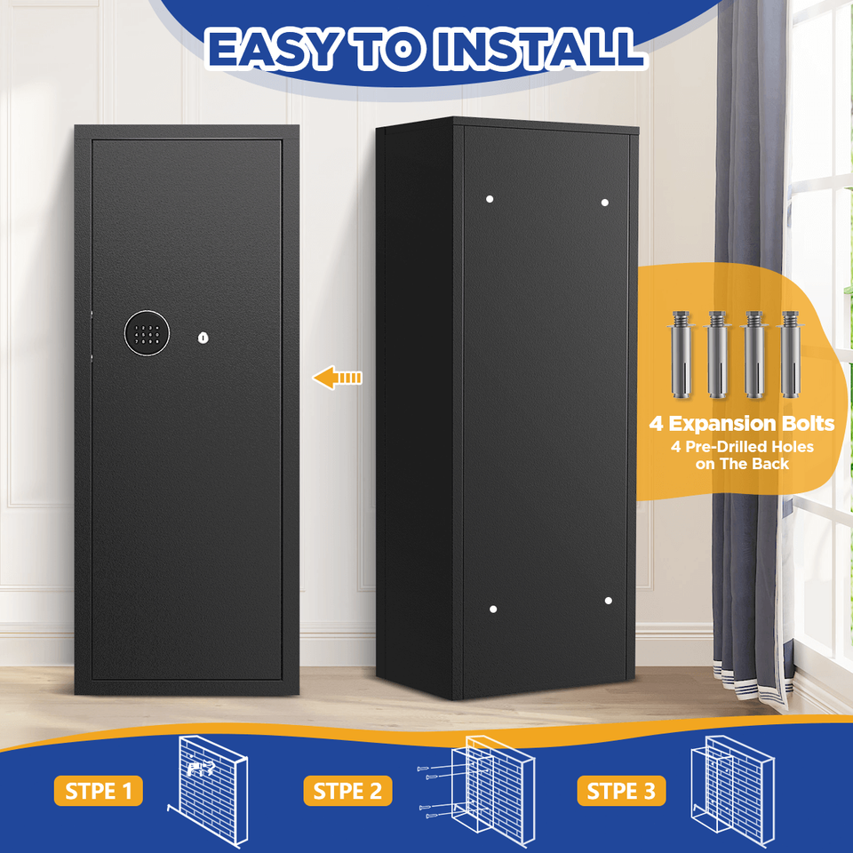 BESAFETY 12-15 Rifle Gun Cabinet for Home Steel Security Gun Safe with ...