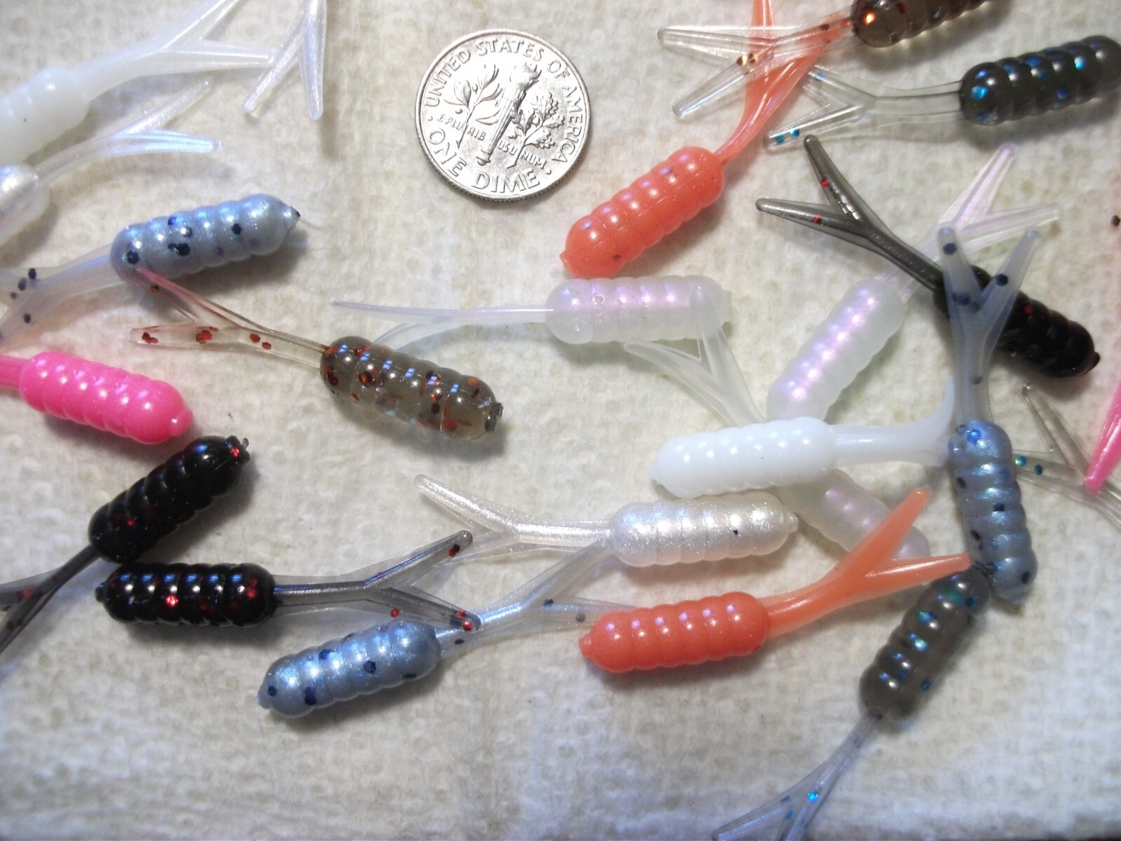 70-1 1/2" MIX-CRAPPIE GRUBS-PANFISH-SOFT MINNOW STINGER-jig-split tails ...