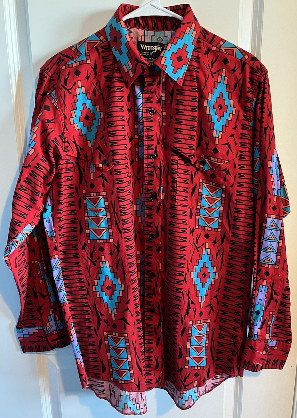 Vintage Wrangler Shirt Mens Aztec Western Brushpopper Cowboy 16-34 | eBay