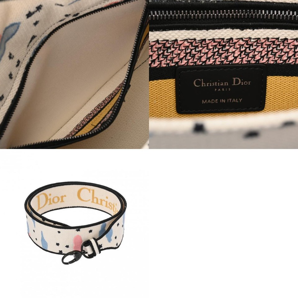 Christian Dior LADY D-LITE Medium Bag 2WAY White/Color Canvas Handbag A ...
