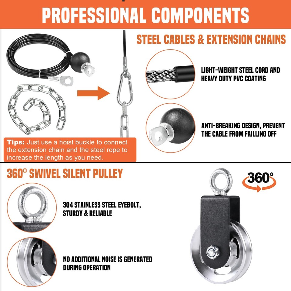 Cable Pulley System Gym, Power Rack Pulley Attachment with 2-in-1 LAT ...