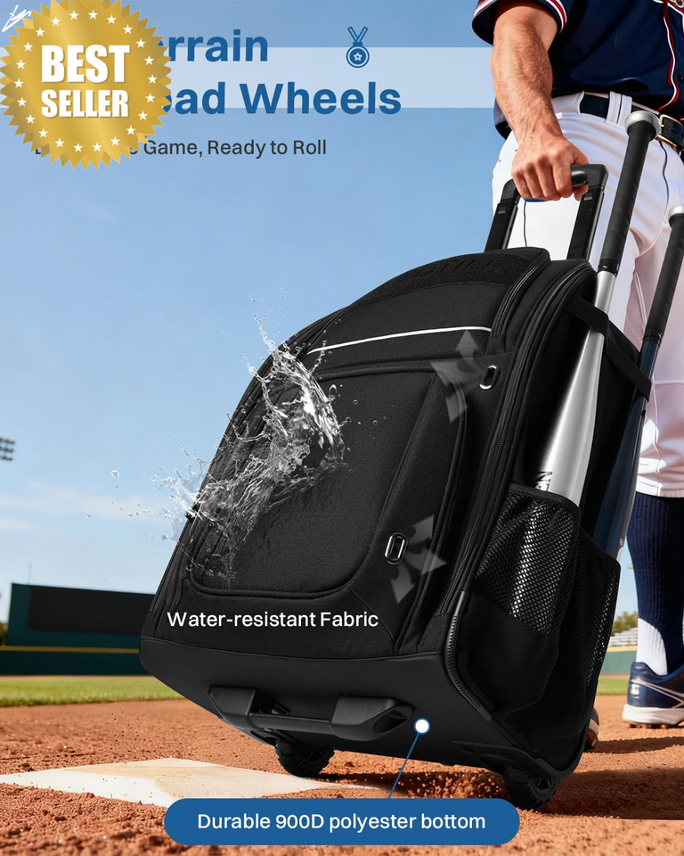 Rolling Baseball Softball Bag Wheels 4 Bat Large Capacity Shoe ...