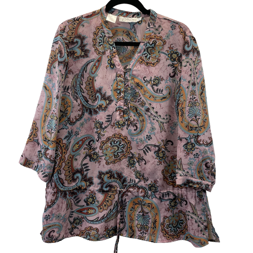 Kathy Che Pink Floral Women Blouse Button Down Whit Ruffled front Size ...