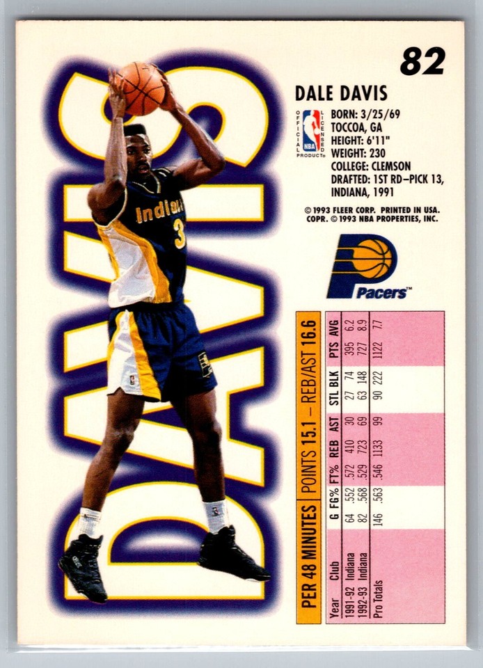 Dale Davis 1993-94 Fleer BASKETBALL #82 Indiana Pacers | eBay