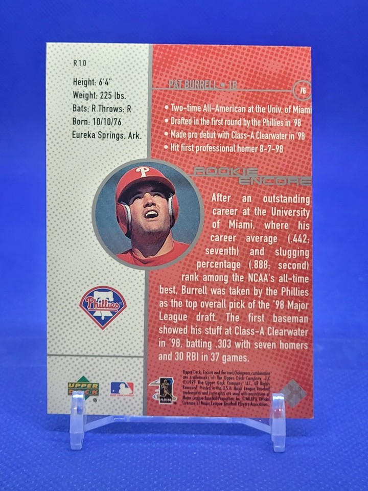 1999 Upper Deck Encore Rookie Encore Pat Burrell #R10 Rookie RC | eBay