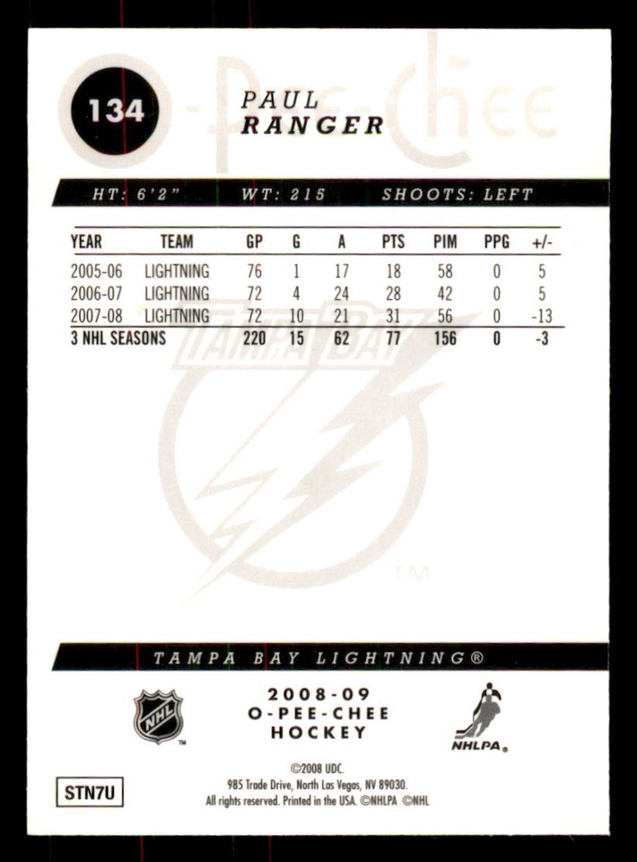 2008-09 O-Pee-Chee Metal #134 Paul Ranger Tampa Bay Lightning | eBay