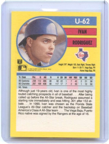 Ivan Rodriguez Rookie Card 1991 Fleer Update #U62 Texas Rangers | eBay