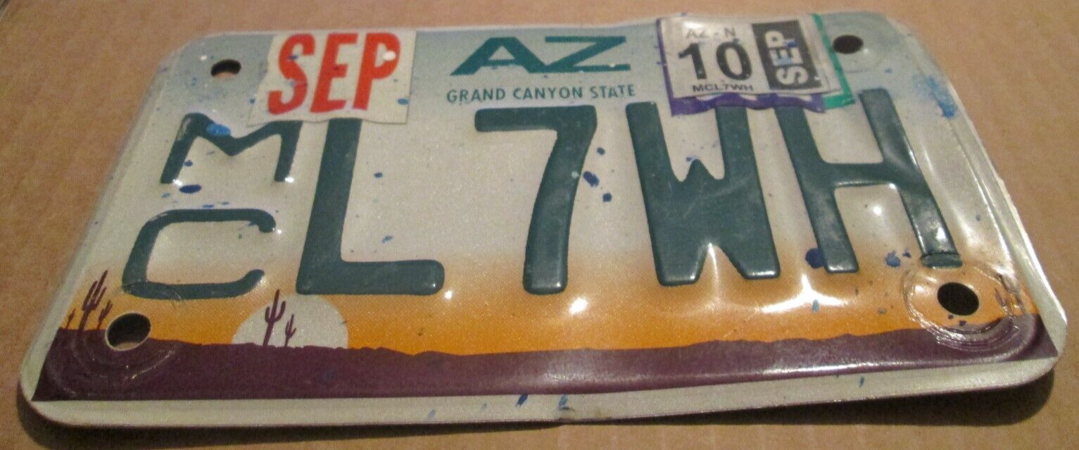 VINTAGE US ARIZONA MOTORCYCLE LICENSE PLATE TAG AZ STICKER MCL 7WH MORE ...