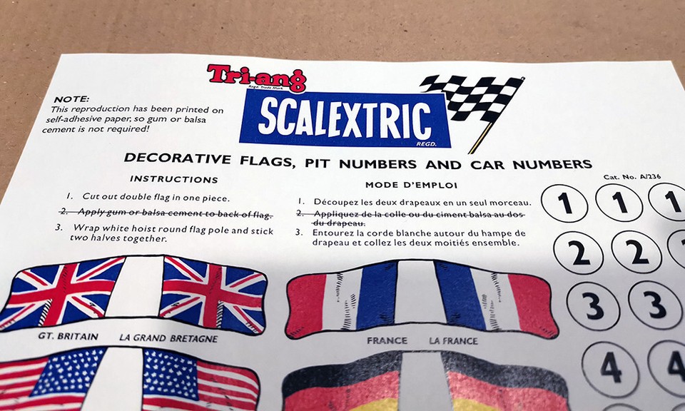 Triang Tri-ang Scalextric 1960's sticker decal pit car numbers flags A ...
