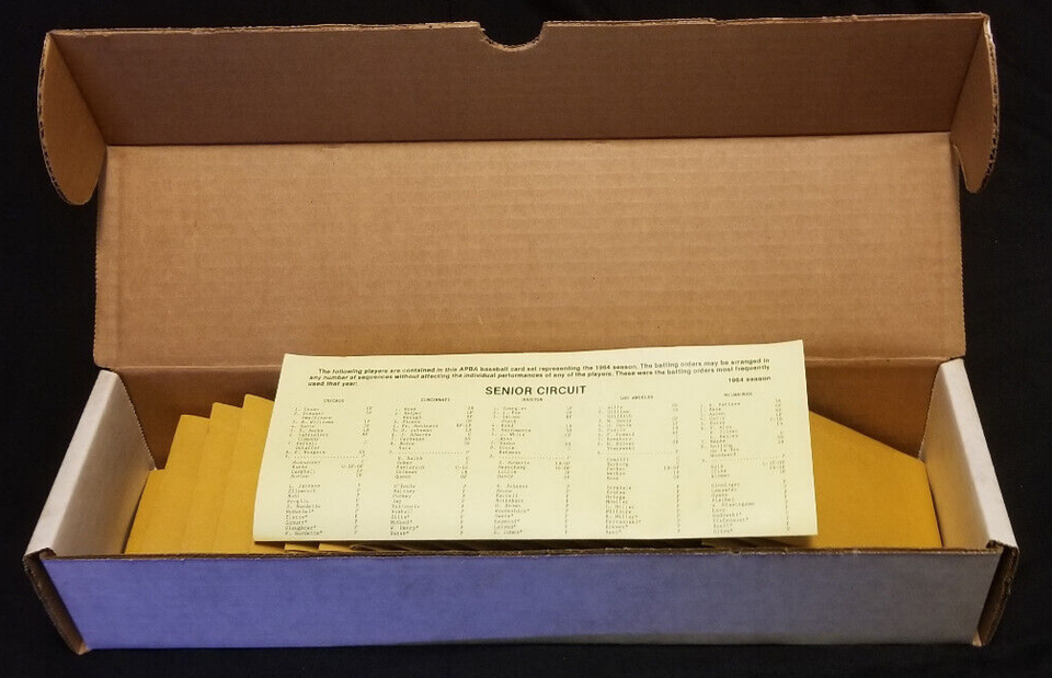 1964 APBA Baseball Complete Set of 20 Teams with Card List ...