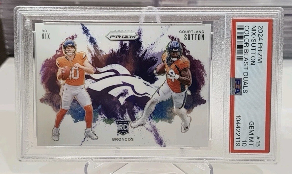 2024 Panini Prizm Bo Nix Rookie Sutton #15 Color Blast Broncos PSA GEM ...