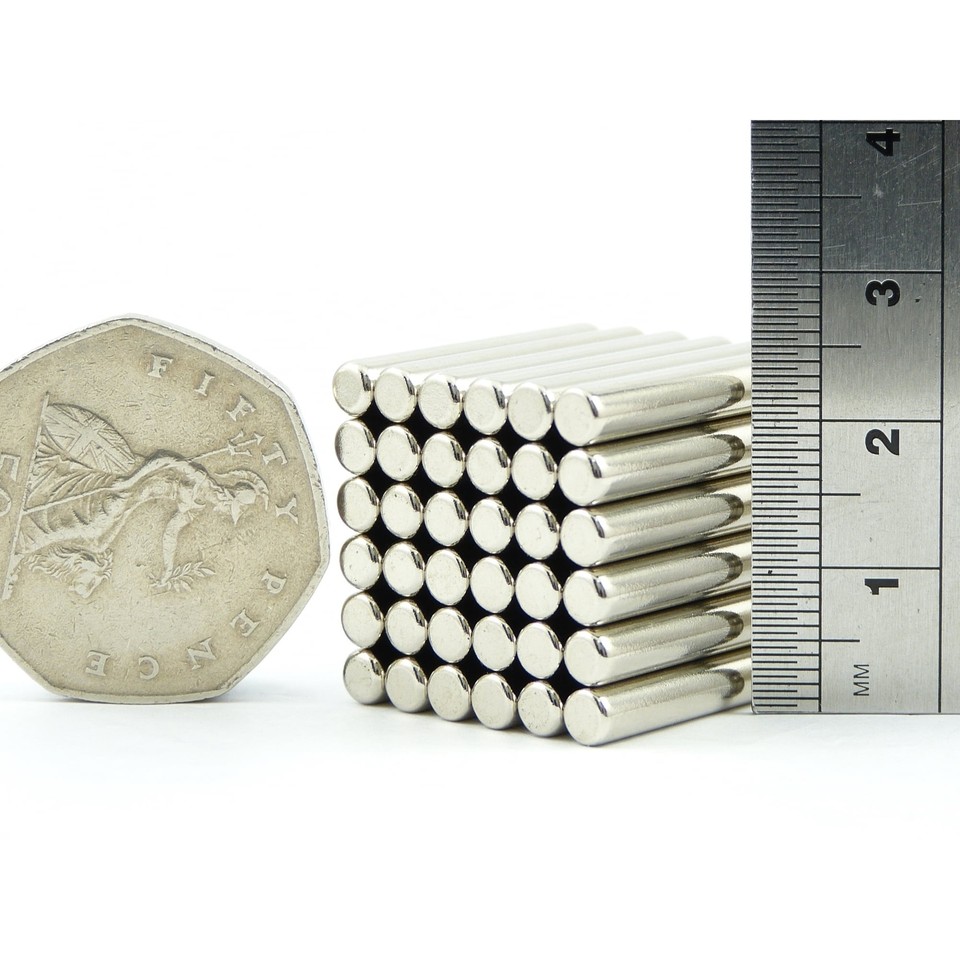 BULK PKS N42 4mm dia x 25mm strong thin Neodymium rod / disk magnets ...
