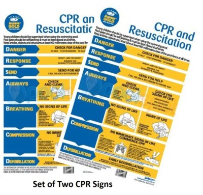 CPR Sign Pool Safety Chart Resuscitation Swimming Safety SPASA Set of 2 ...