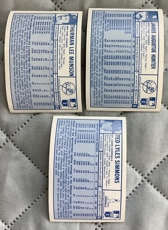 Lot Of 3 1976 Kellogg's 3D Super Stars Baseball Cards: Munson, Hunter ...