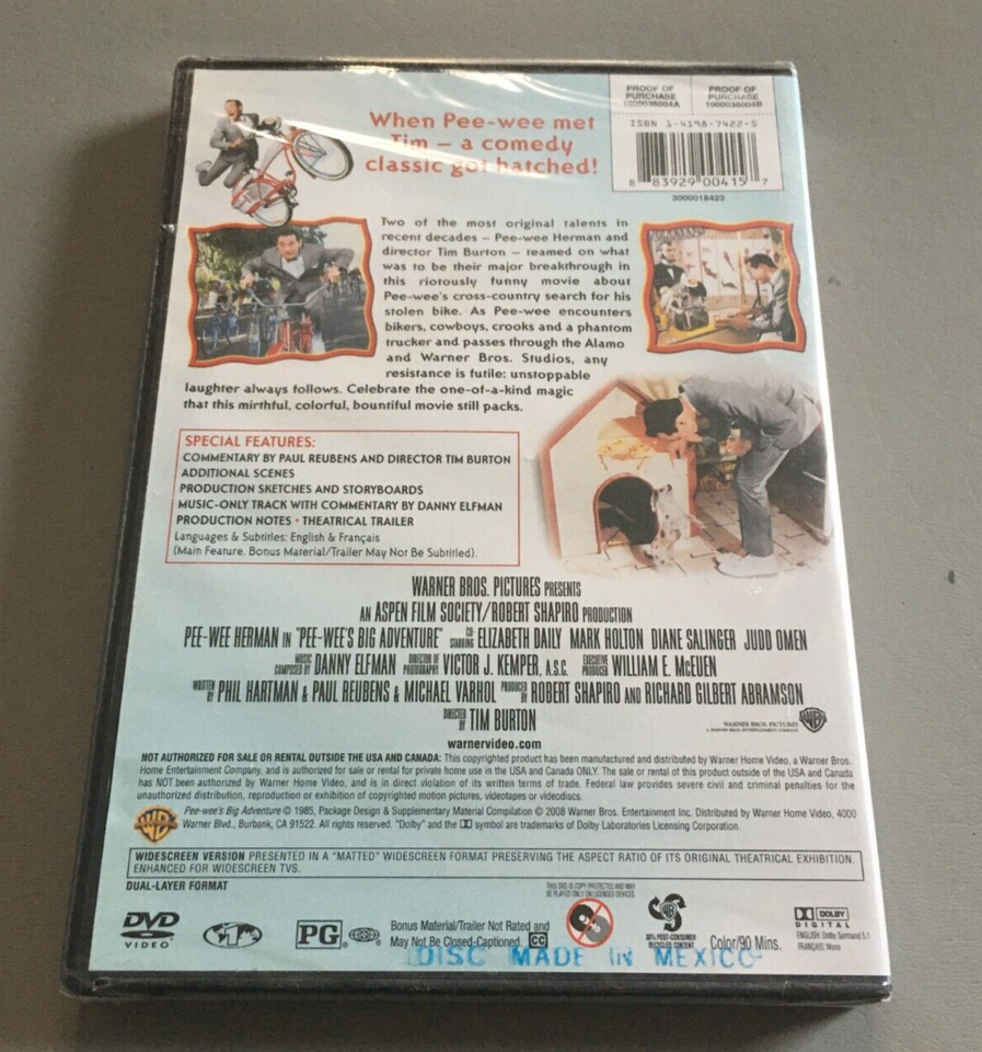 New! Pee-Wee's Big Adventure DVD 1985 Pee-Wee Herman - US Seller ...
