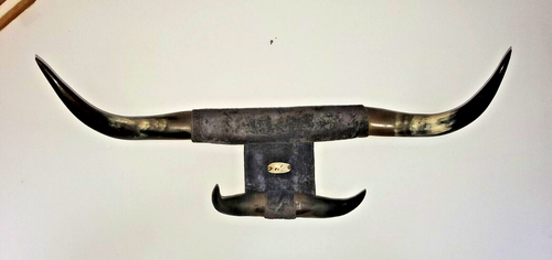 Longhorn Double Set Wall Mount Real Horns Hat Rack Bull Cowboy vintage ...