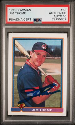 Jim Thome 1991 Bowman Signed Rookie Card #68 Auto Graded PSA 10 ...