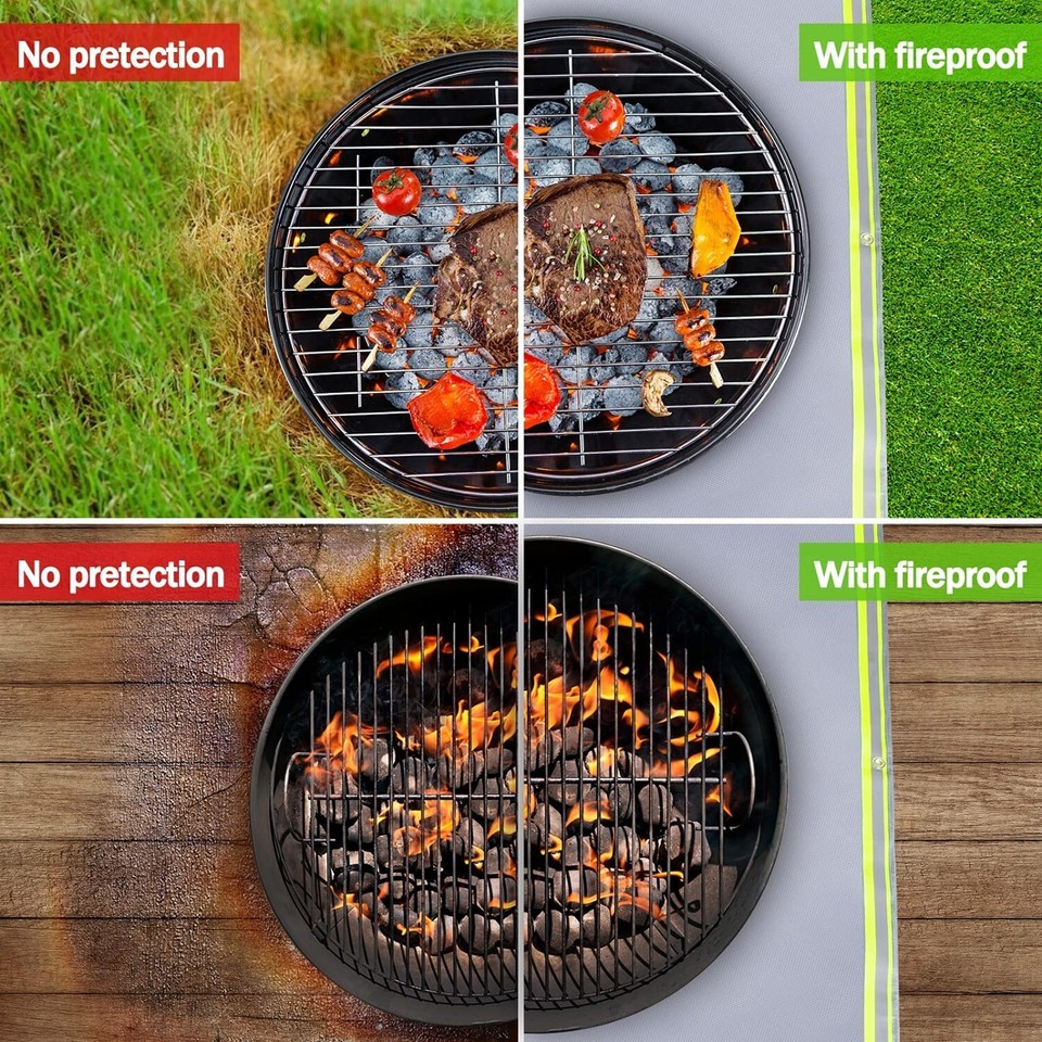 47"x47" Large 3-Layer Fireproof Fire Pit BBQ Grill Pad with Reflective ...