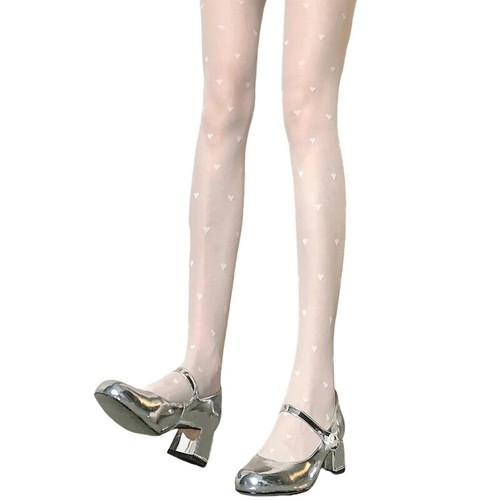 Women Sexy Silky Nylon Sheer Pantyhose Heart Lace Print Patterned ...